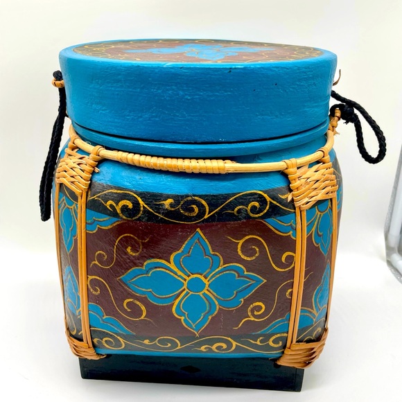 Accents | Vintage Style Thai Lidded Bamboo Rice Box Sticky Rice Basket ...